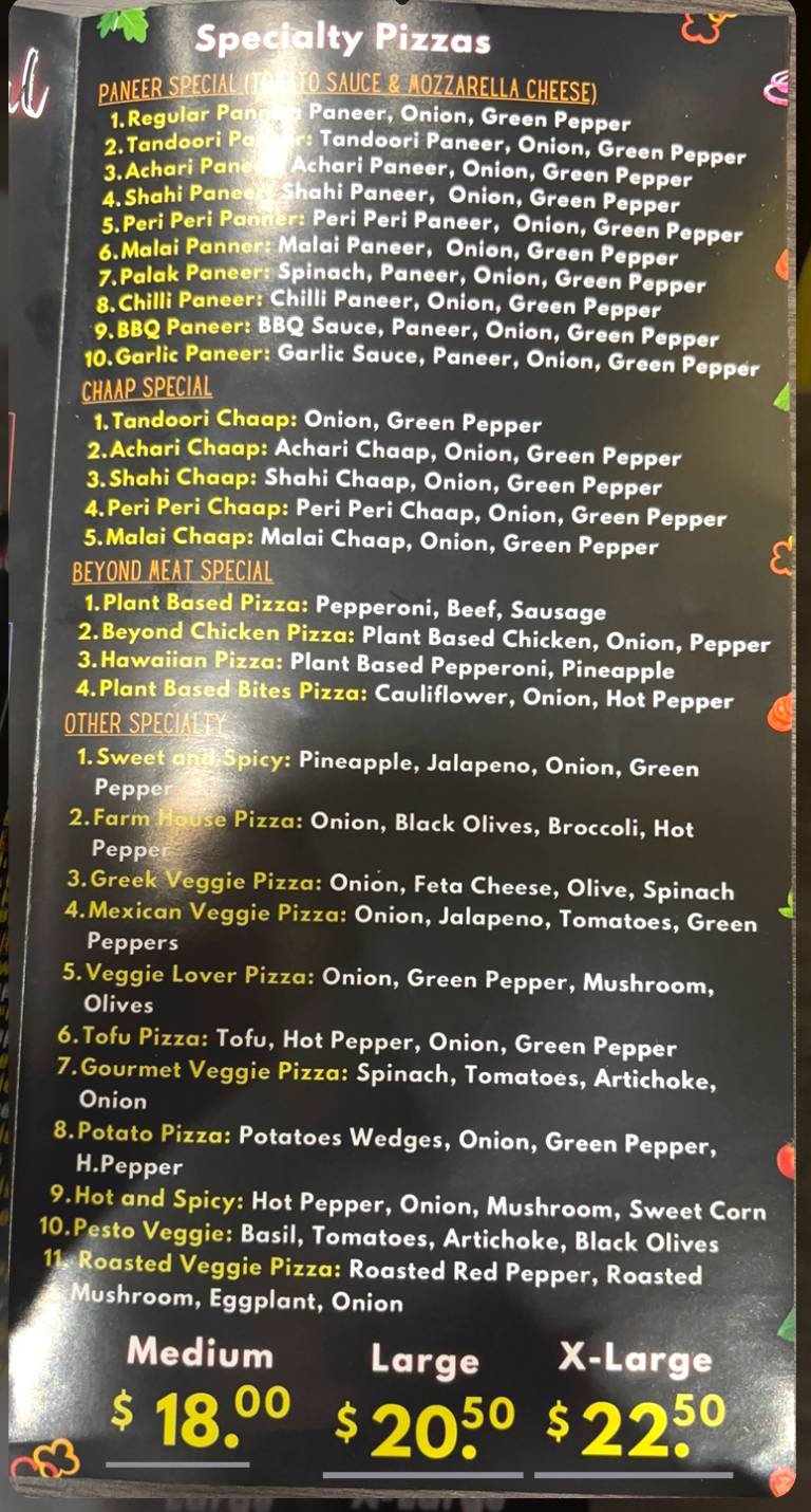 Menu at Mr. Singh’s Pizza (South Surrey) restaurant, Surrey