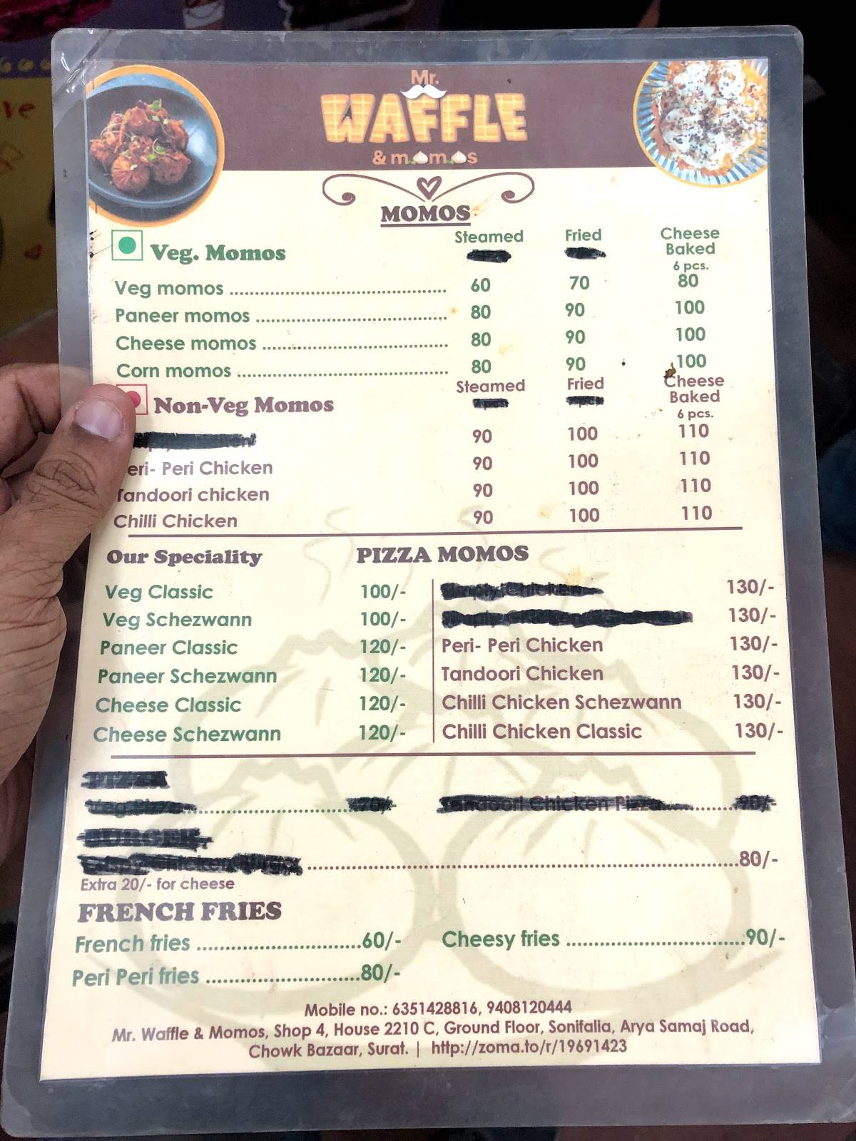 Menu at Mr. Waffle & Momos, Surat