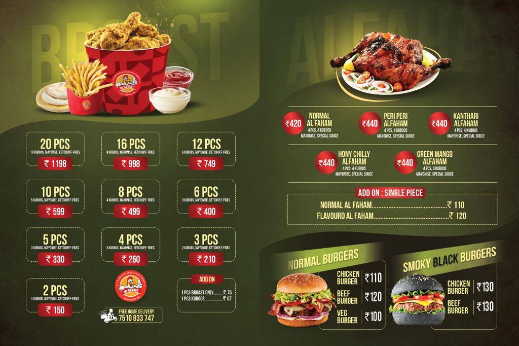 Menu at Mr broast, Ponmundam