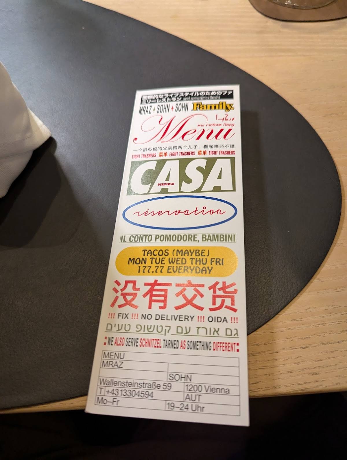 Speisekarte von Restaurant Mraz & Sohn, Wien