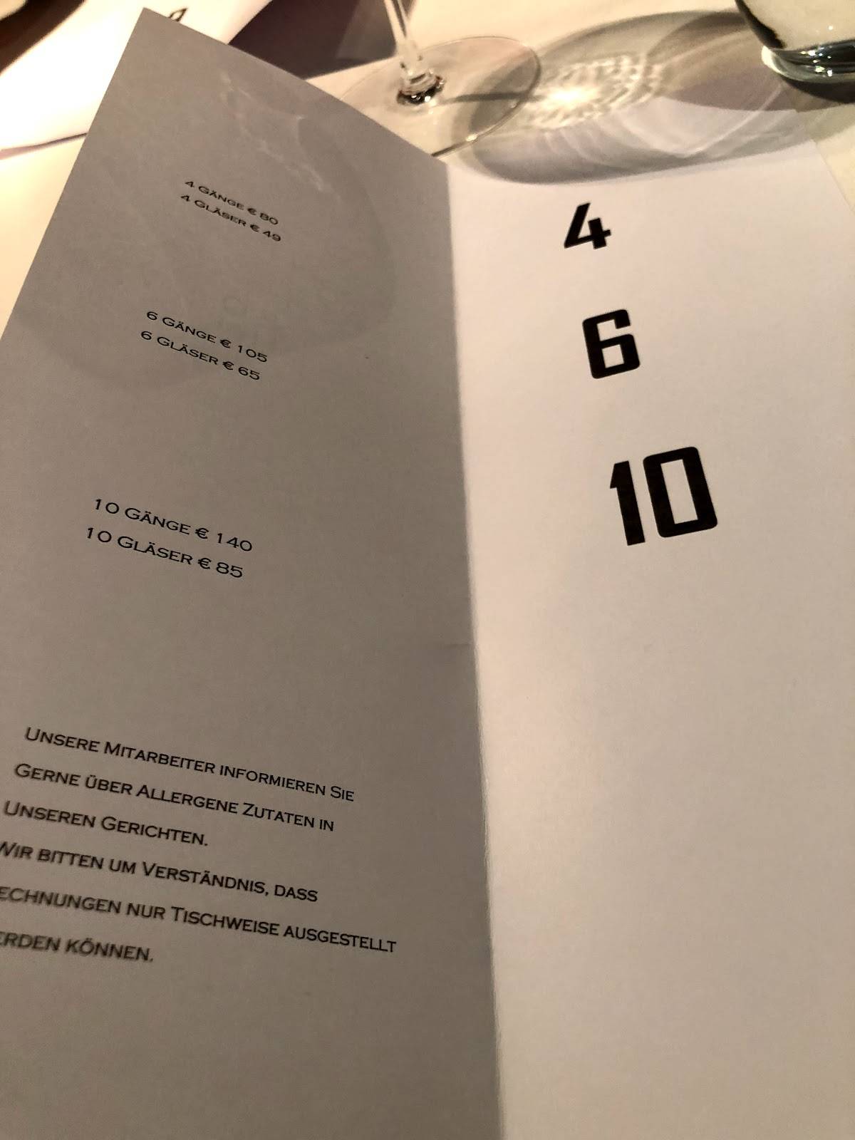 Menu at Mraz & Sohn restaurant, Vienna