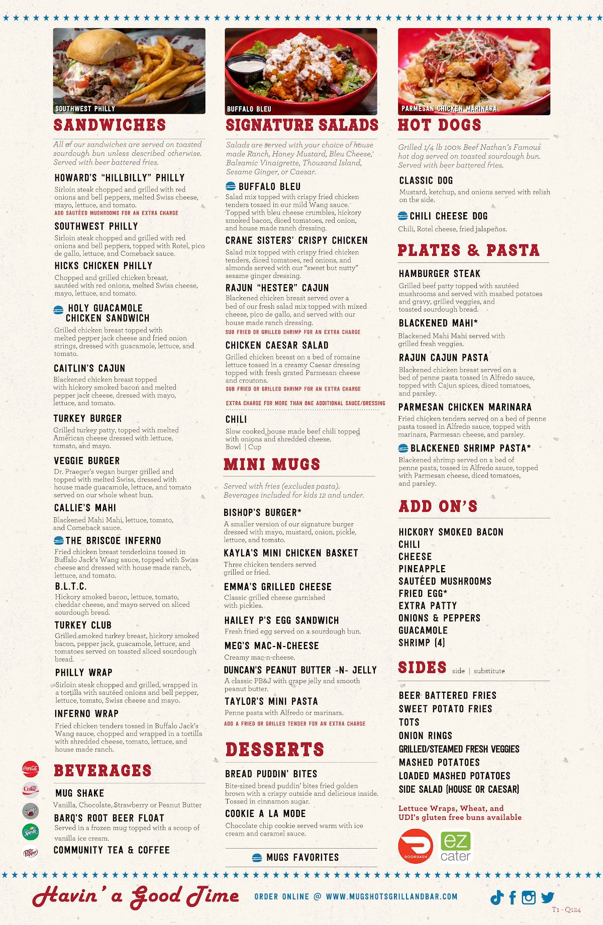 Menu at Mugshots Grill and Bar - Biloxi. MS, Biloxi, 130 Main St