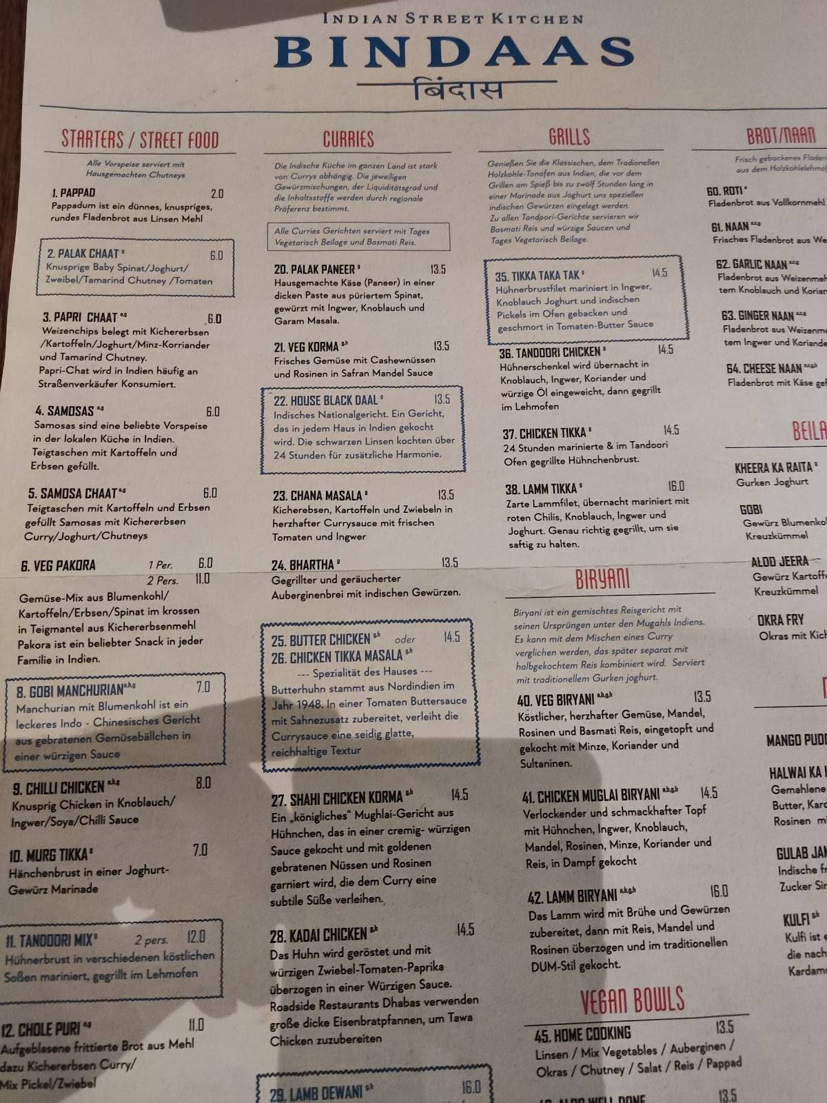 Speisekarte von Bindaas restaurant, München