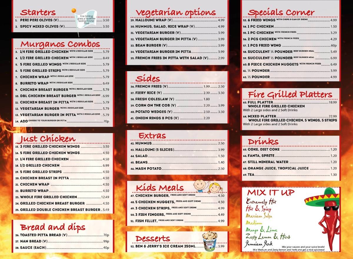Menu at Murgano's fast food, St Albans