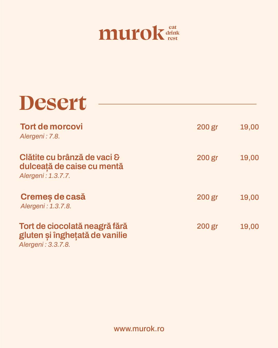 Menu at Murok, Romania