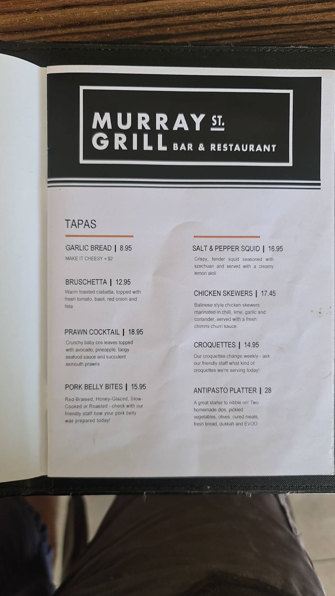 Menu at Murray St. Grill restaurant, Jurien Bay