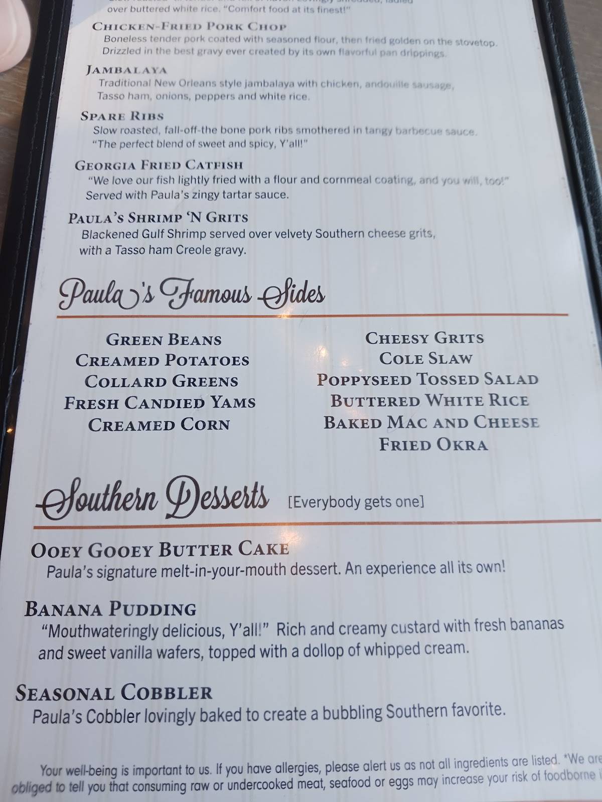 Menu at Judy Boone's Family Kitchen restaurant, Murrells Inlet