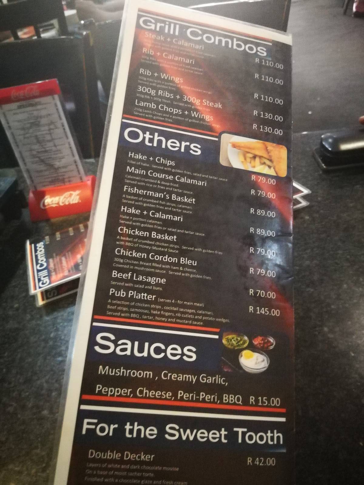 Menu at Mustang restaurant, Welkom