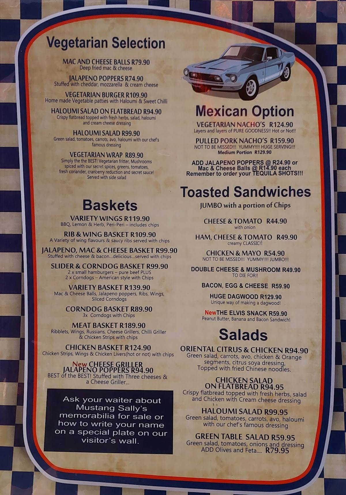 Menu at Mustang Sally's Pub & Diner Montana, Pretoria