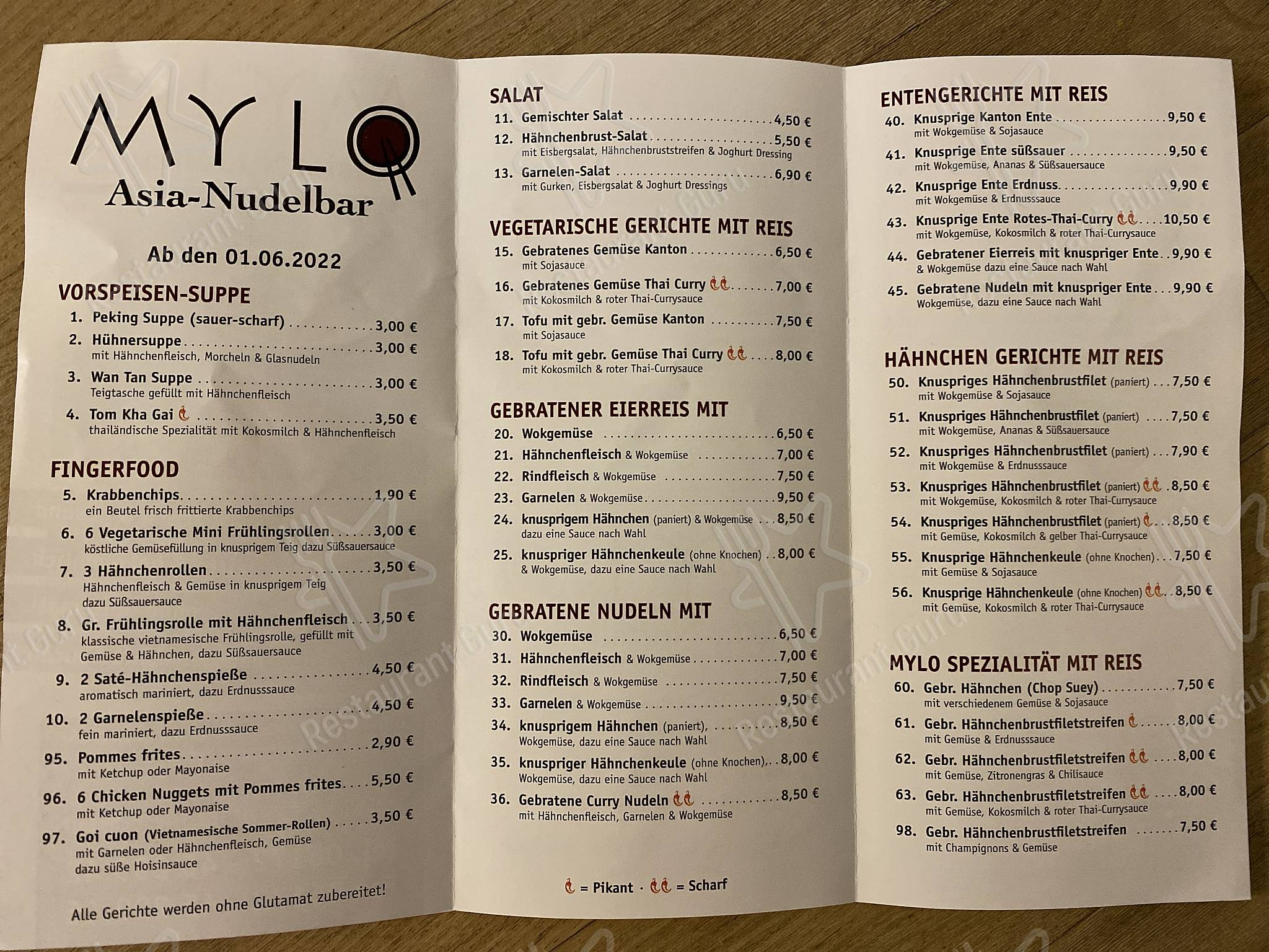 Speisekarte von Mylo Asia Noodle Bar, Friedrichsdorf
