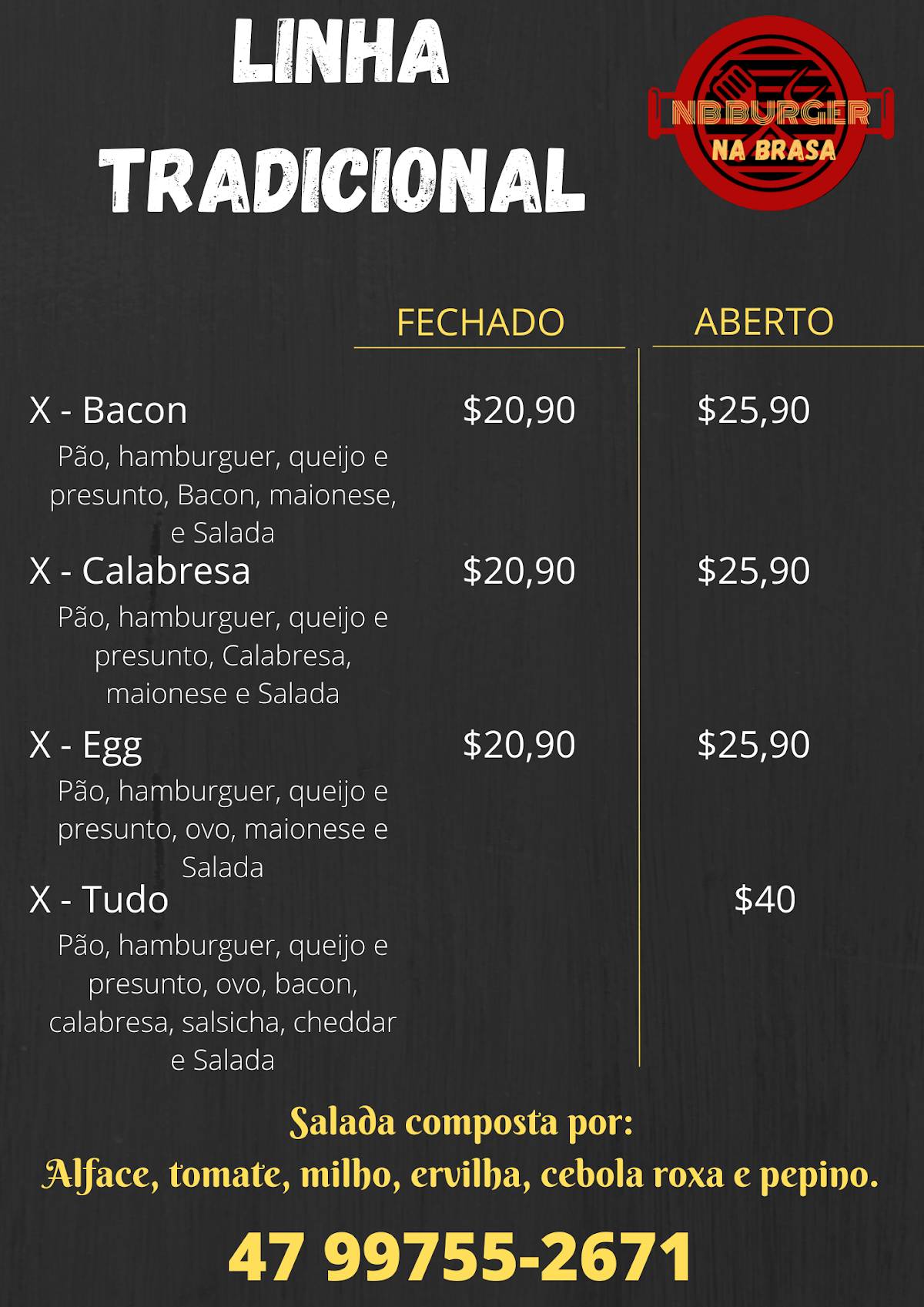 Menu em NB - Na brasa Burger restaurante, Blumenau