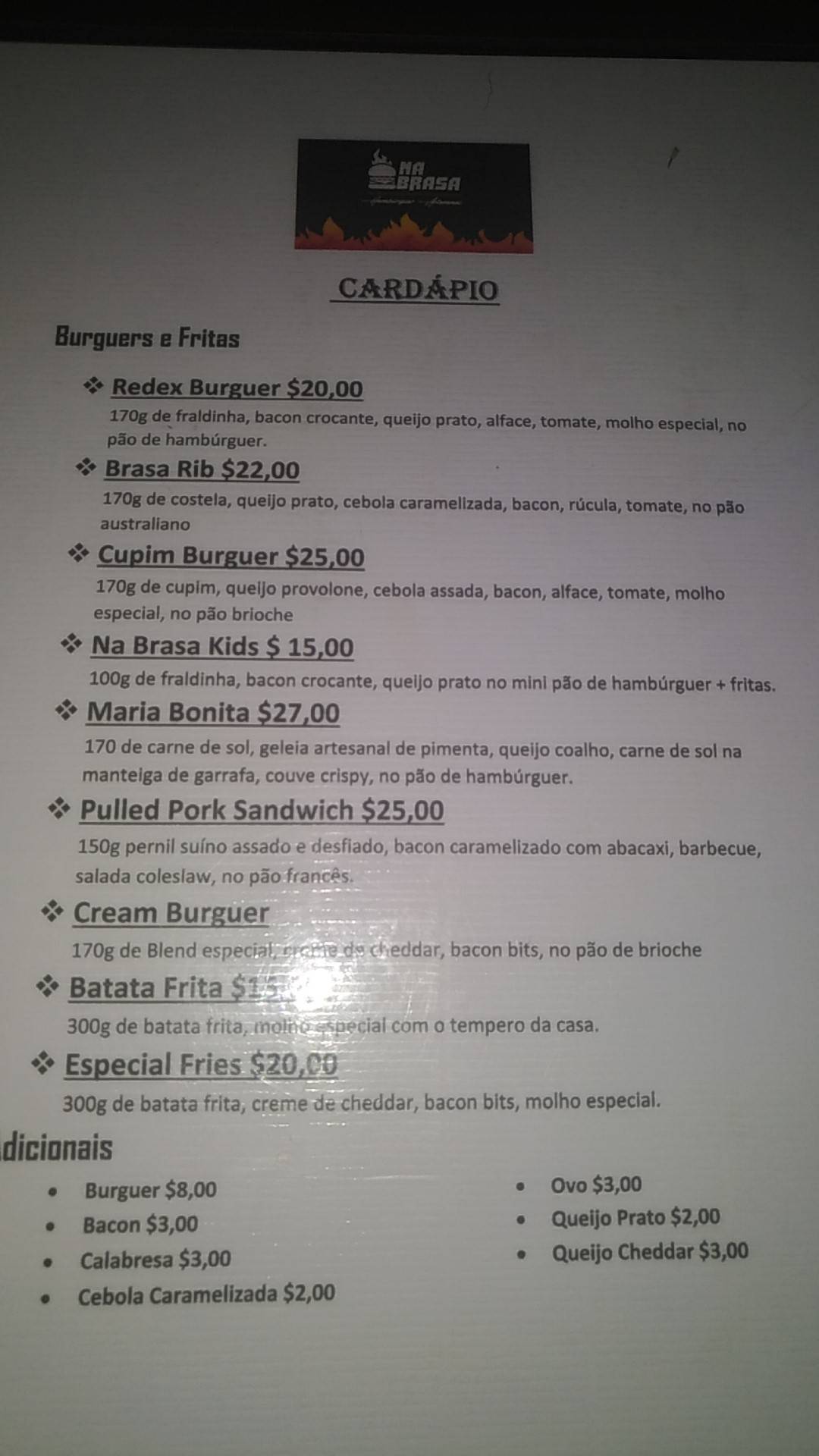 Menu em Na Brasa Hamburgueria restaurante, Redenção