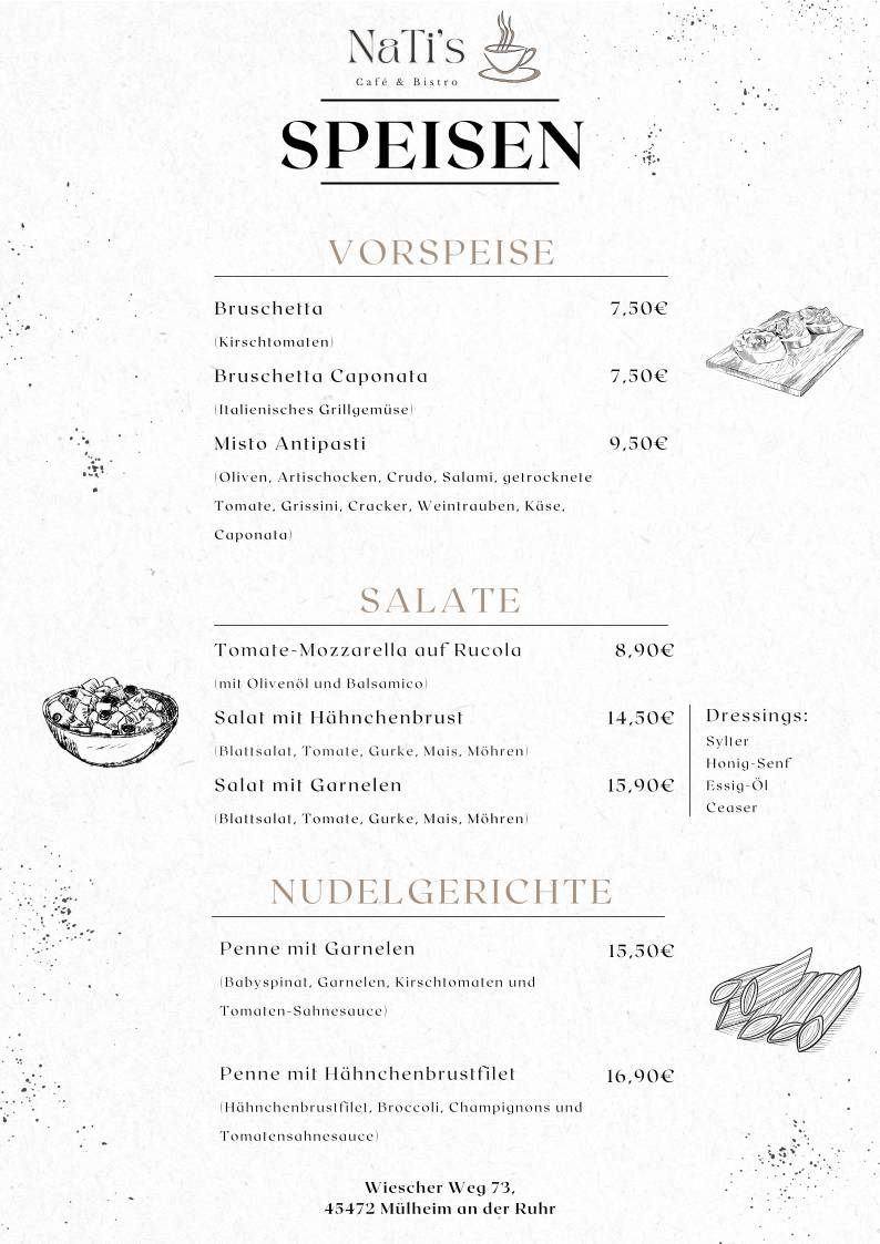 Speisekarte von NaTi‘s Café & Bistro cafe, Mülheim an der Ruhr