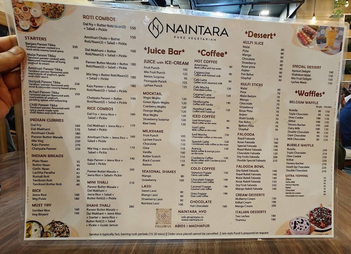 Menu at Naintara Veg Restaurant, Hyderabad, Shop no 3