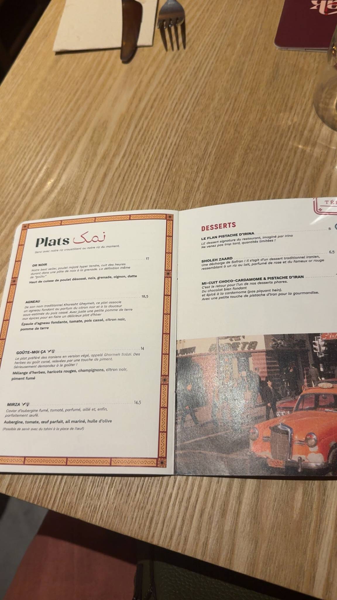 Menu au Namak - Restaurant Perse, Paris
