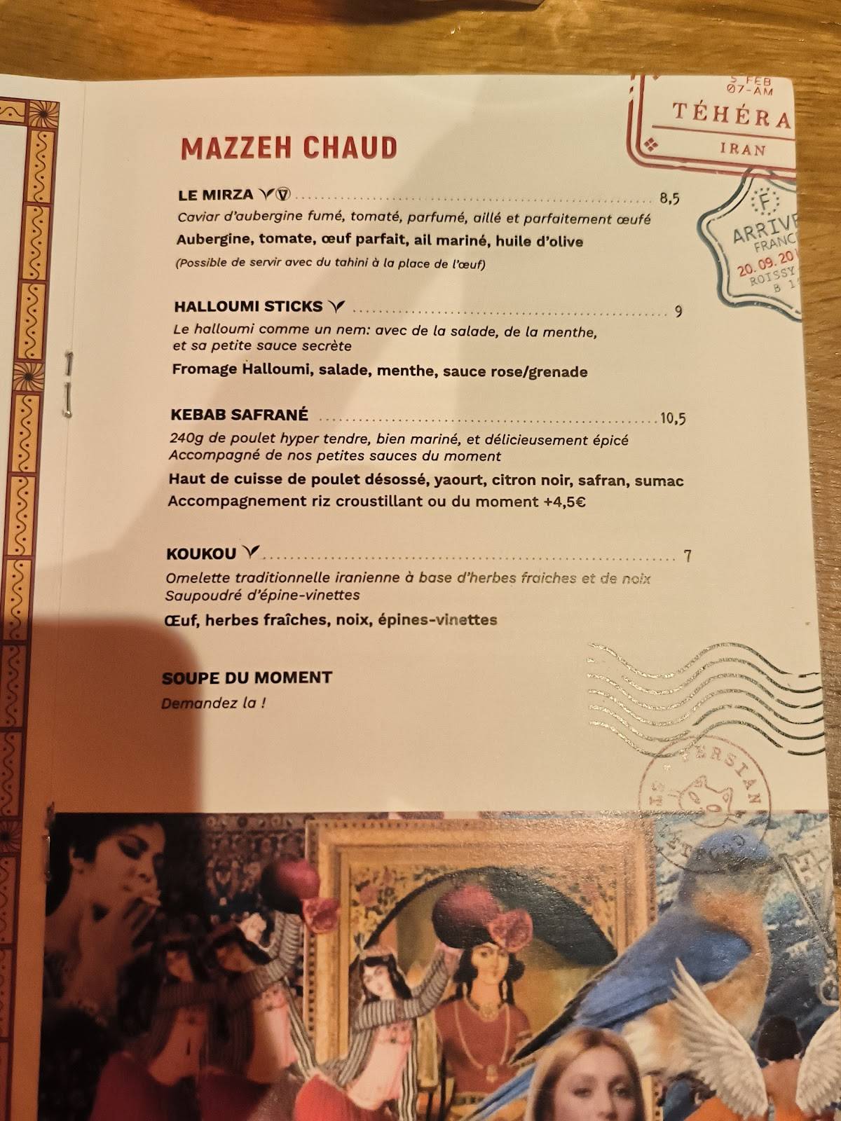 Menu au Namak - Restaurant Perse, Paris