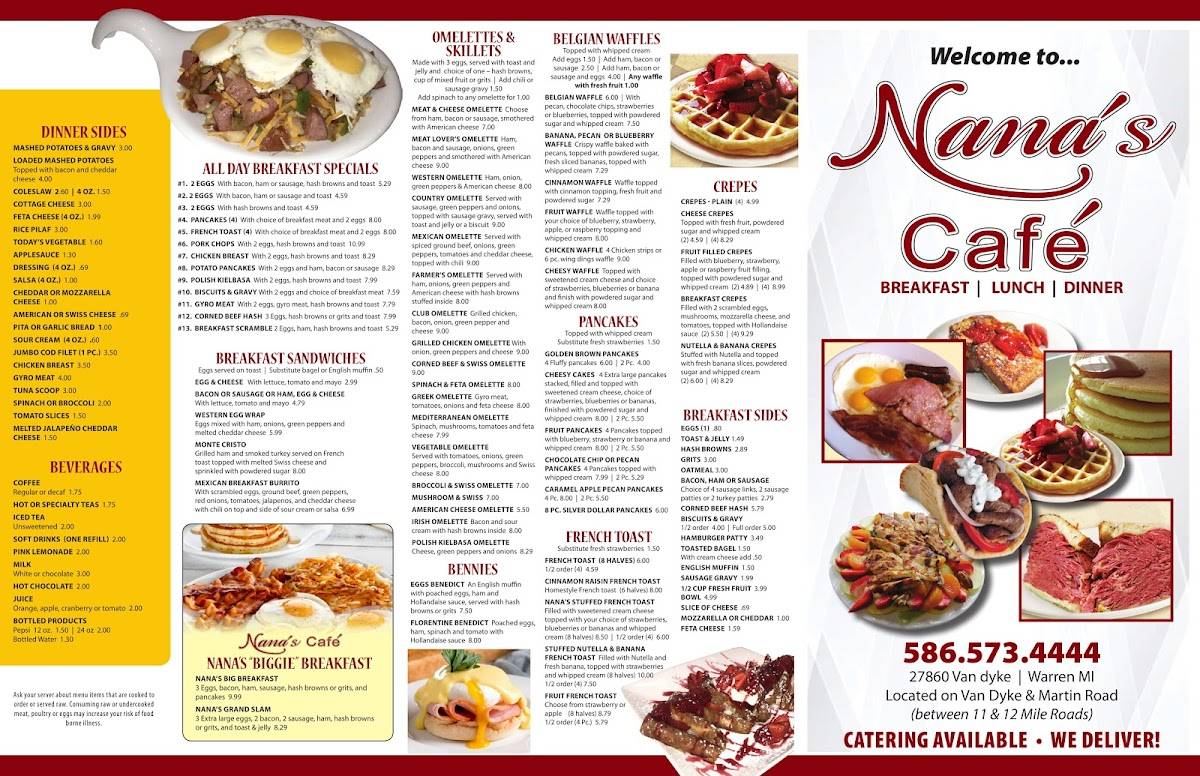 Menu at Nana's Cafe, Warren