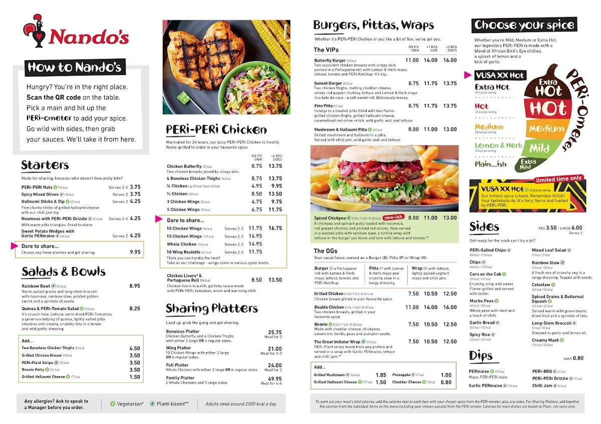 Menu at Nando's Norwich - Riverside fast food, Norwich, Unit 7b