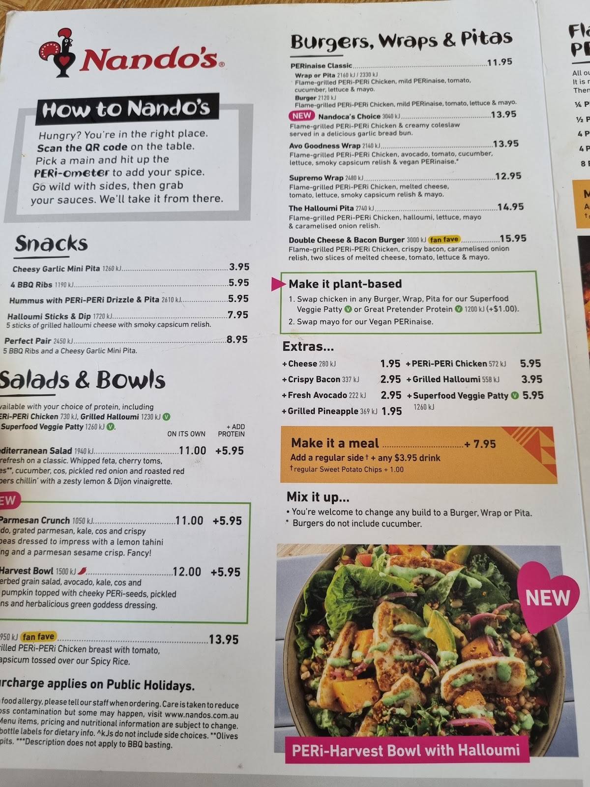 Menu at Nando's Wetherill Park restaurant, Wetherill Park