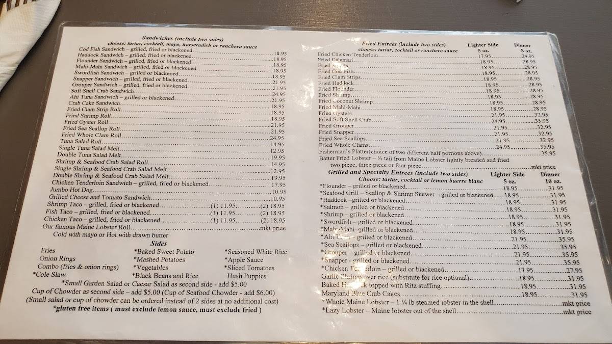 Menu at Steamers of Naples restaurant, Naples