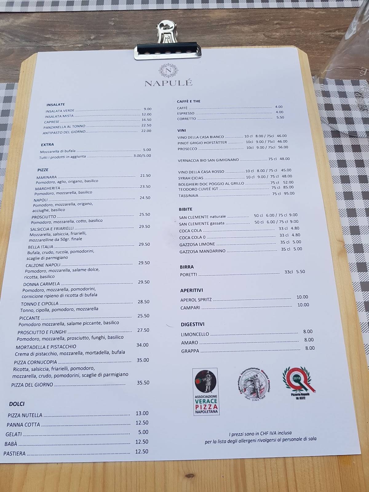 Speisekarte von Napulé Pizzeria Locarno - Italienisches Restaurant, Muralto