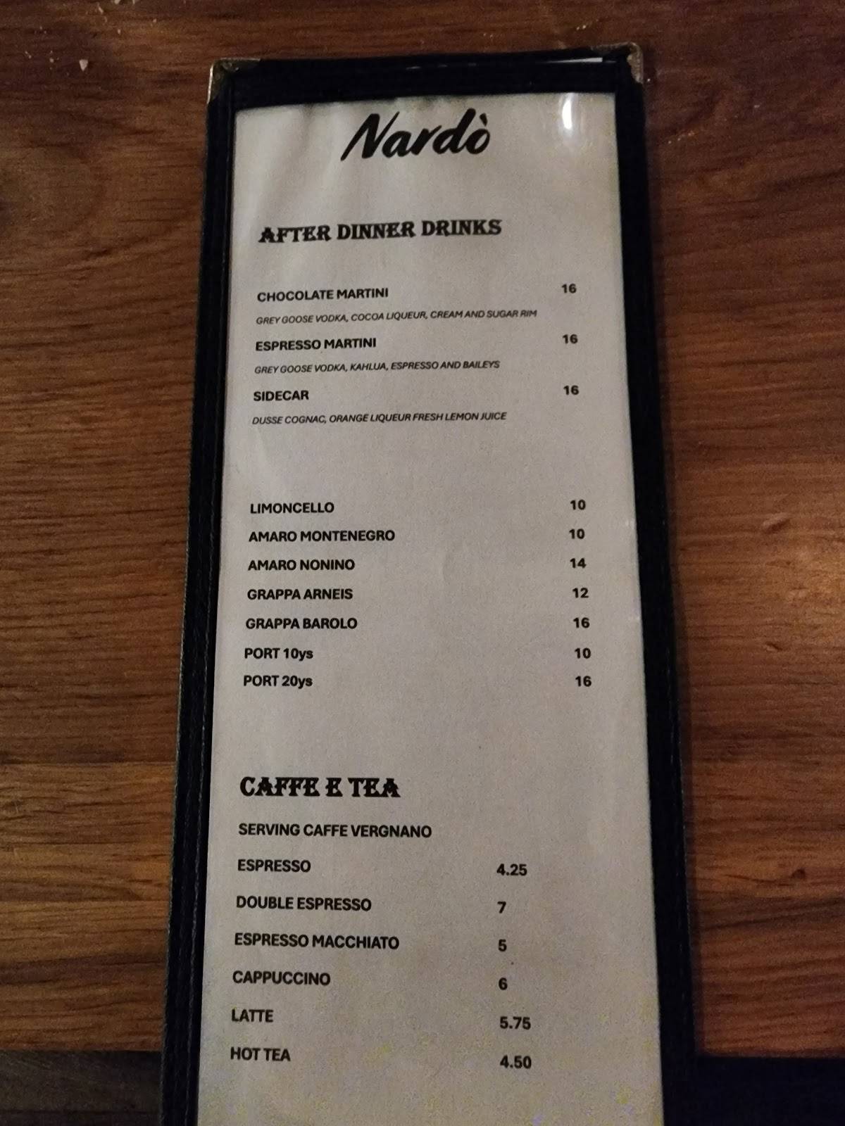 Menu at Nardò Italian Restaurant, Huntington Beach