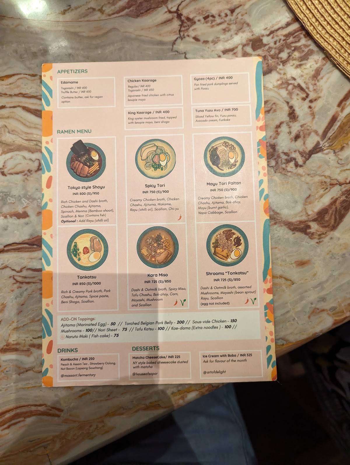 Menu at Naru Noodle Bar, Bengaluru