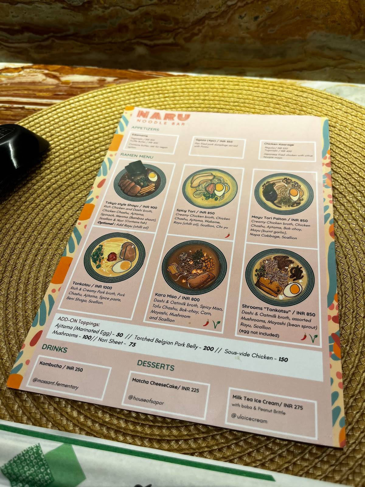 Menu at Naru Noodle Bar, Bengaluru