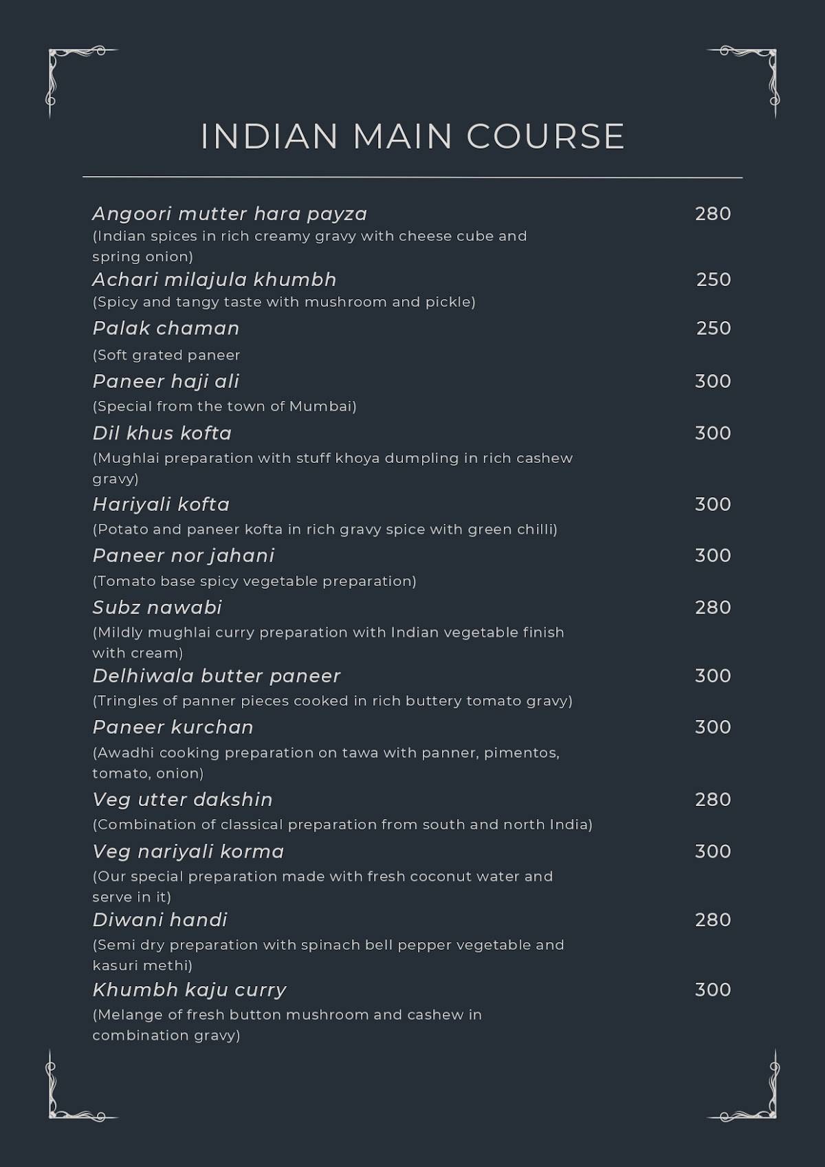 Menu at THE TEROTALE, Nashik