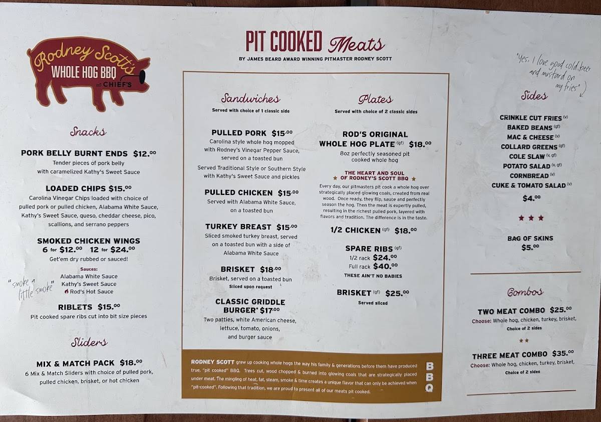 Menu at Chief's on Broadway BBQ, Nashville