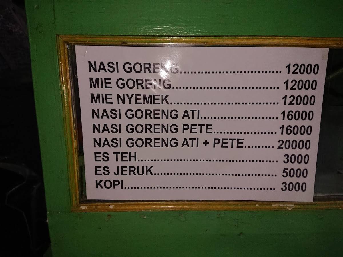 Menu at Nasi Goreng Pak Somad Underpass restaurant, Purwokerto