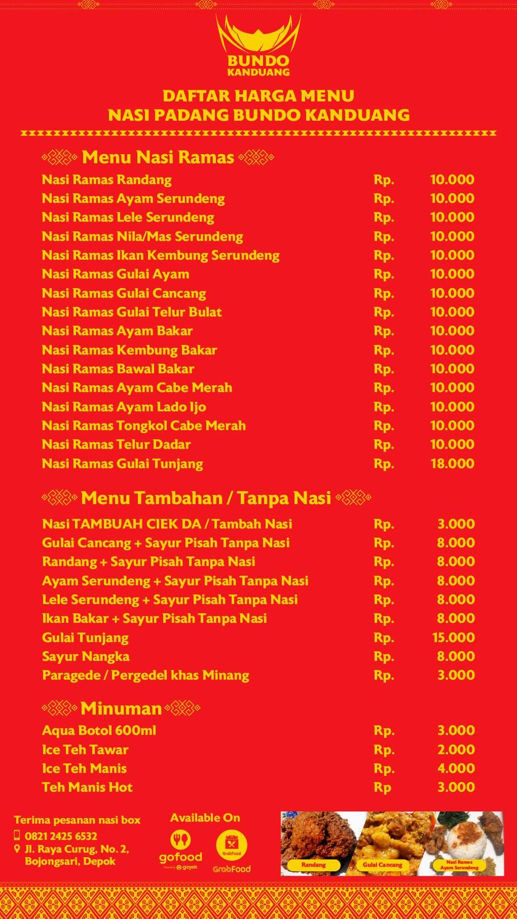 Menu at Nasi Padang Bundo Kanduang Curug restaurant, Depok
