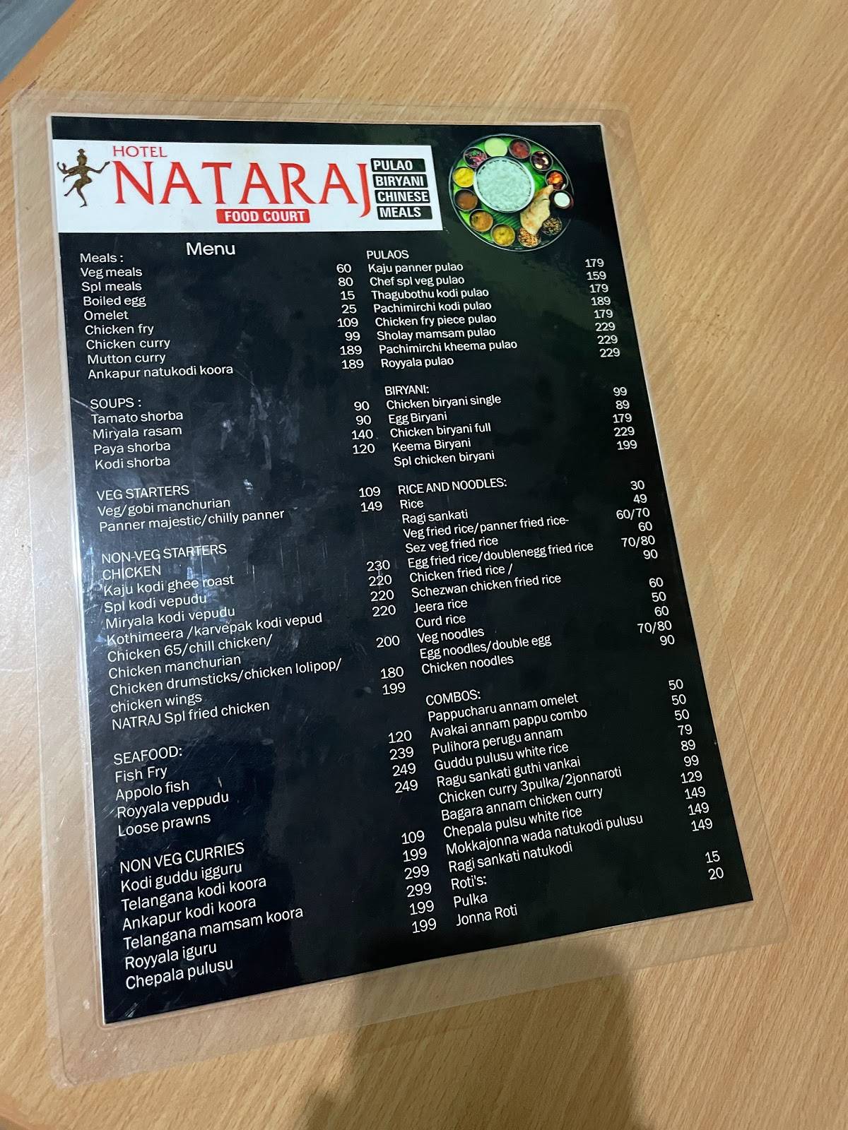 Menu at Natraj Restaurant & Bar, Karimnagar