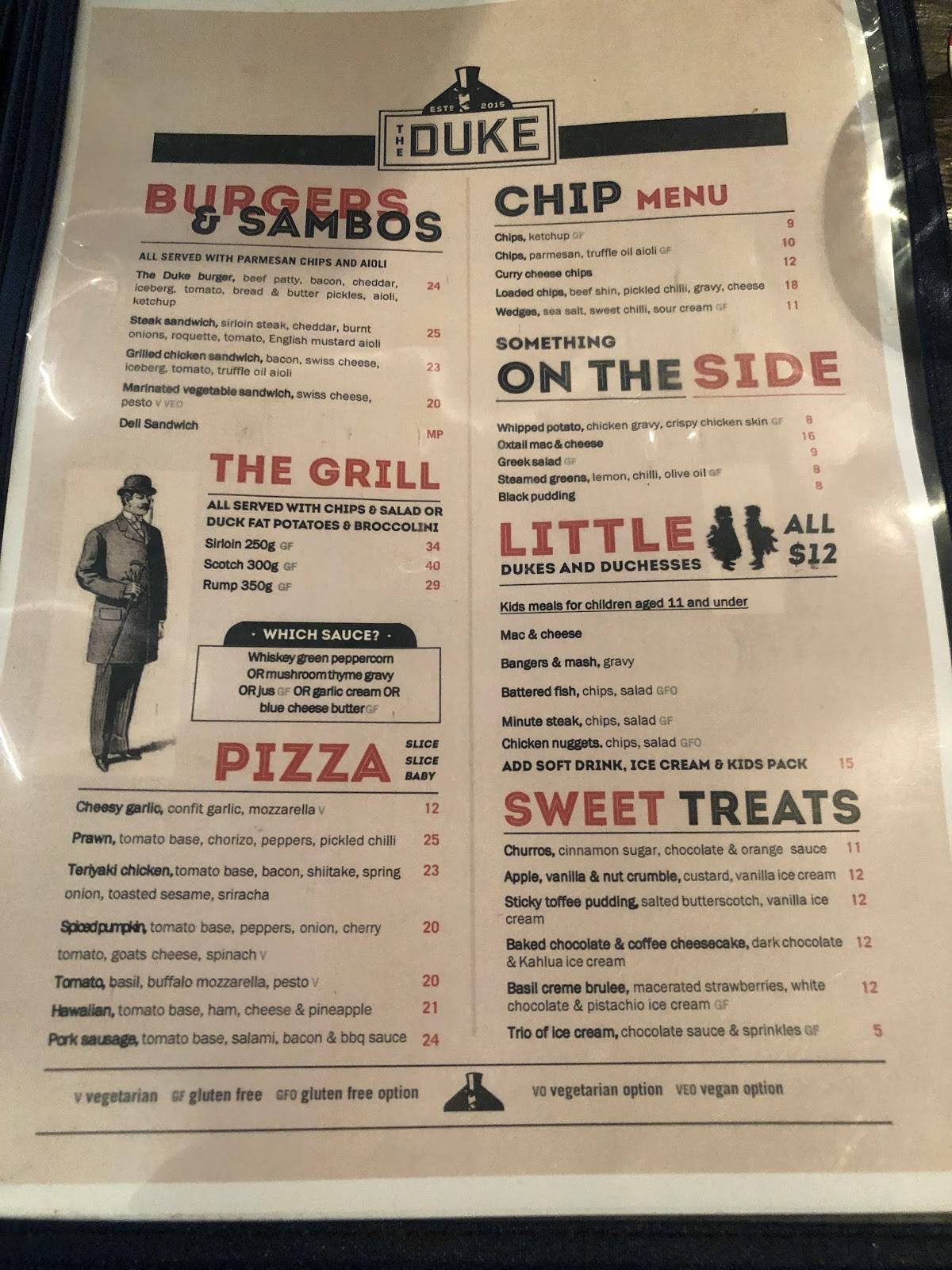 Menu at The Duke Bar and Bistro, Carramar