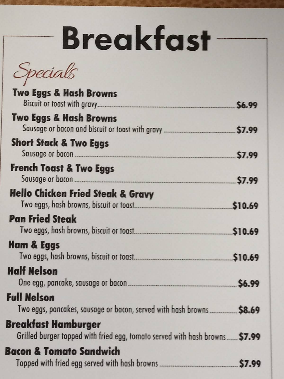 Menu at Nelson's Buffeteria restaurant, Tulsa, S Memorial Dr