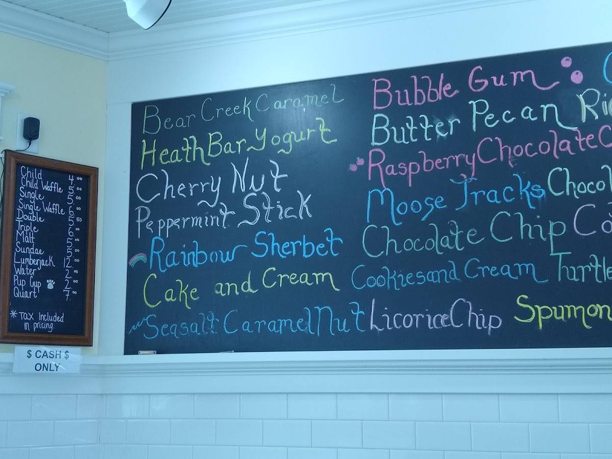 Menu at Nelson's Ice Cream restaurant, Stillwater