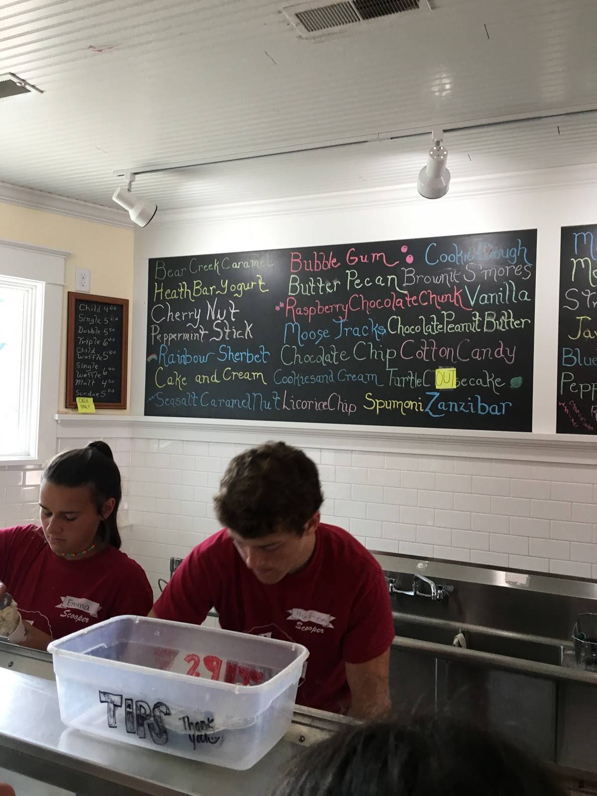Menu at Nelson's Ice Cream restaurant, Stillwater