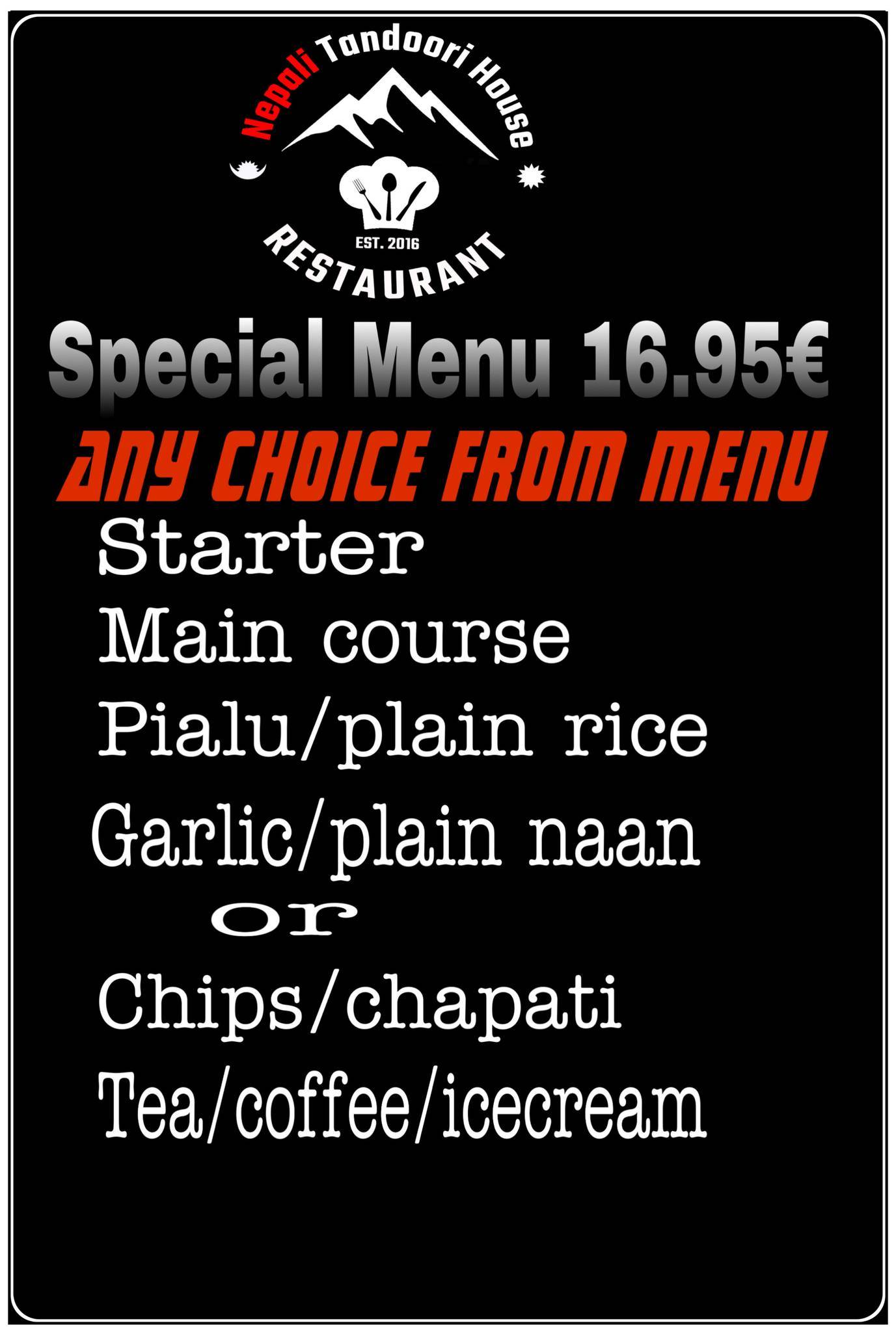 Menu at Nepali Tandoori Restaurant, Benidorm