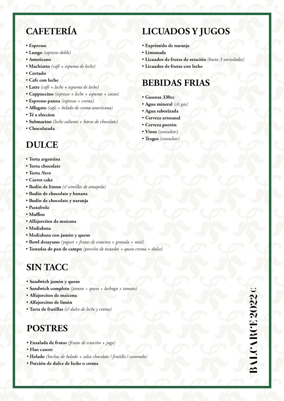 Menu at Nero Café y Tienda, Balcarce