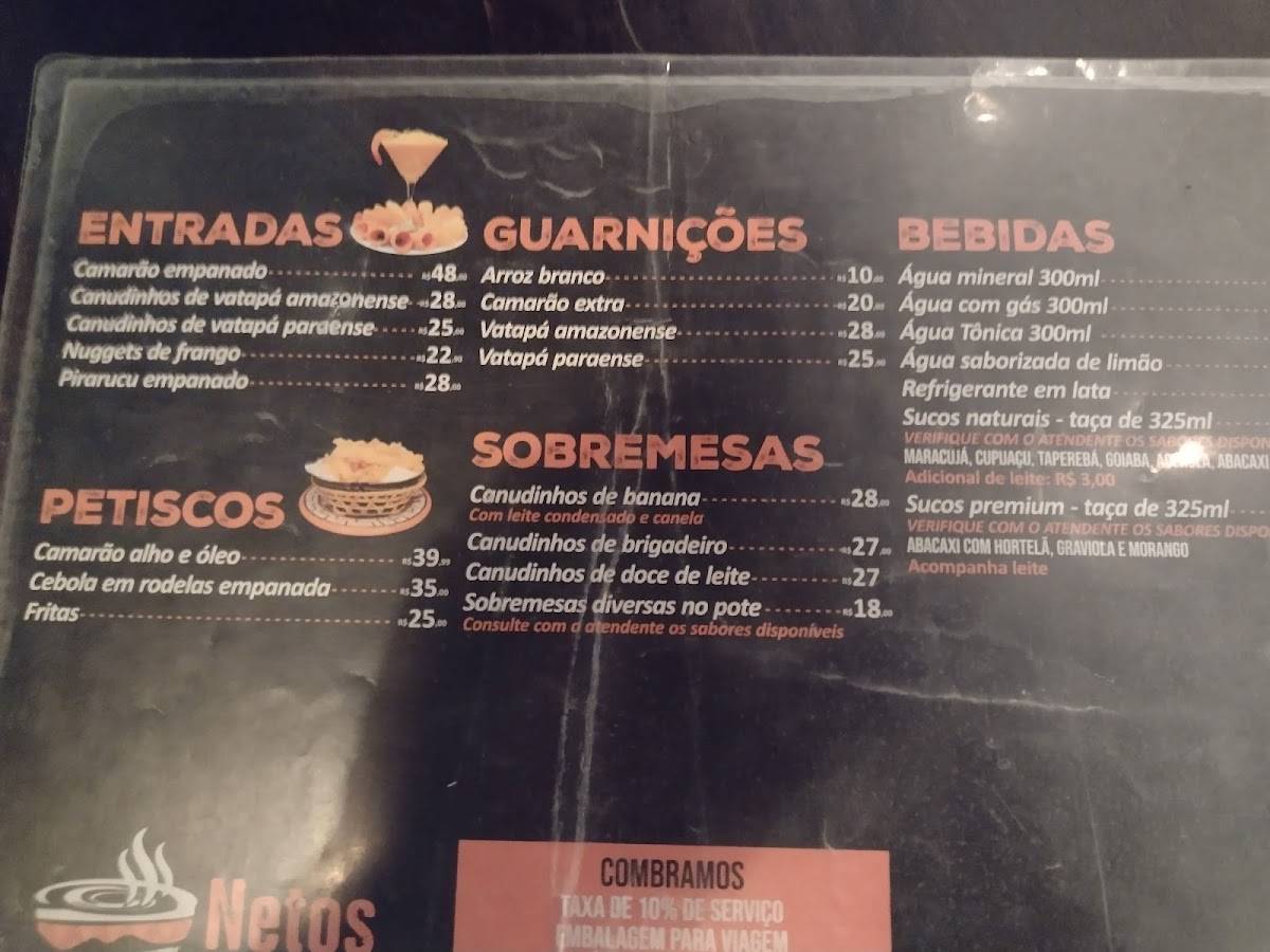 Menu at Netos Tacacá - Av. Das Torres restaurant, Manaus