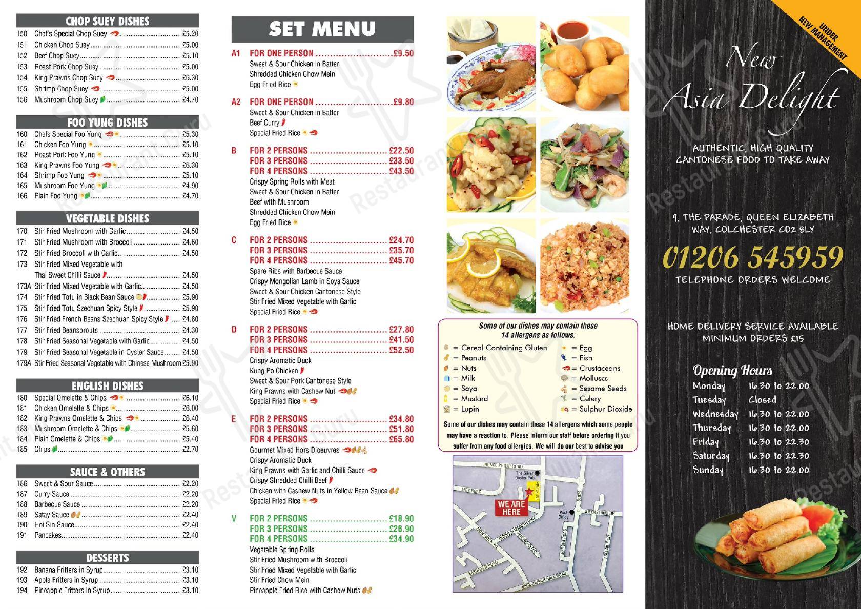 Menu at New Asia Delight restaurant, Colchester