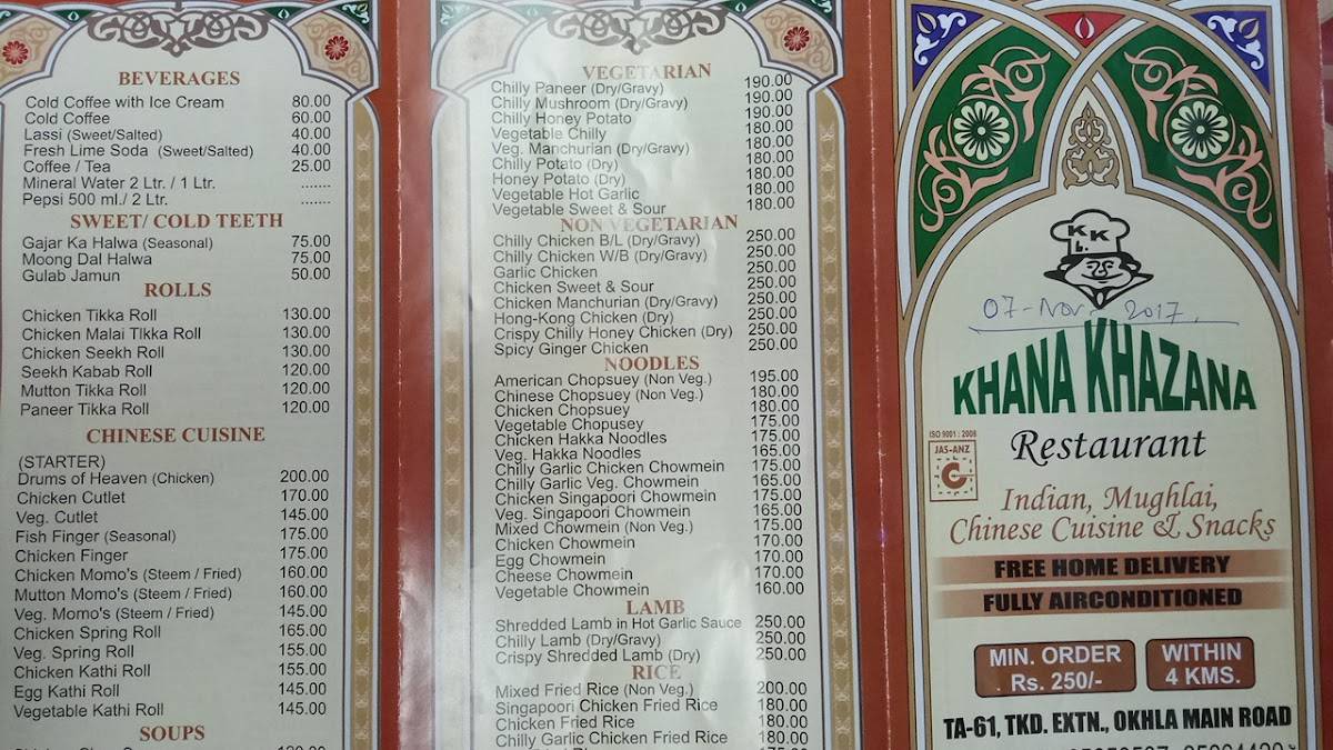 Menu at Khana Khazana Restaurant, New Delhi, TA-61