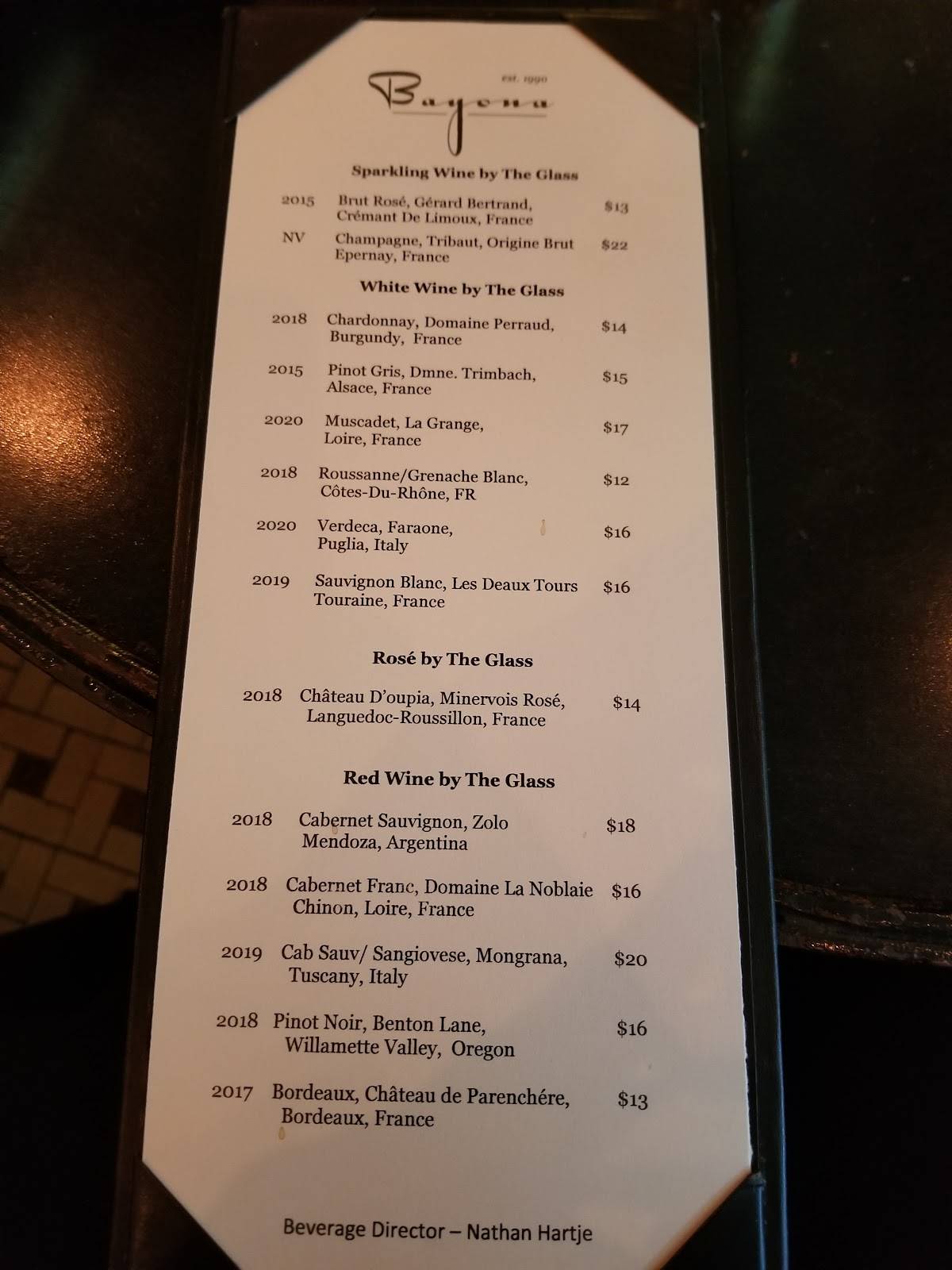Menu at Bayona pub & bar, New Orleans