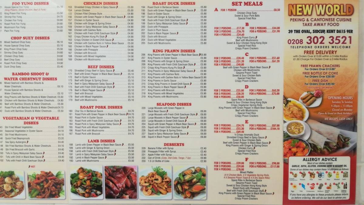 Menu at New World fast food, Sidcup, 39 The Oval