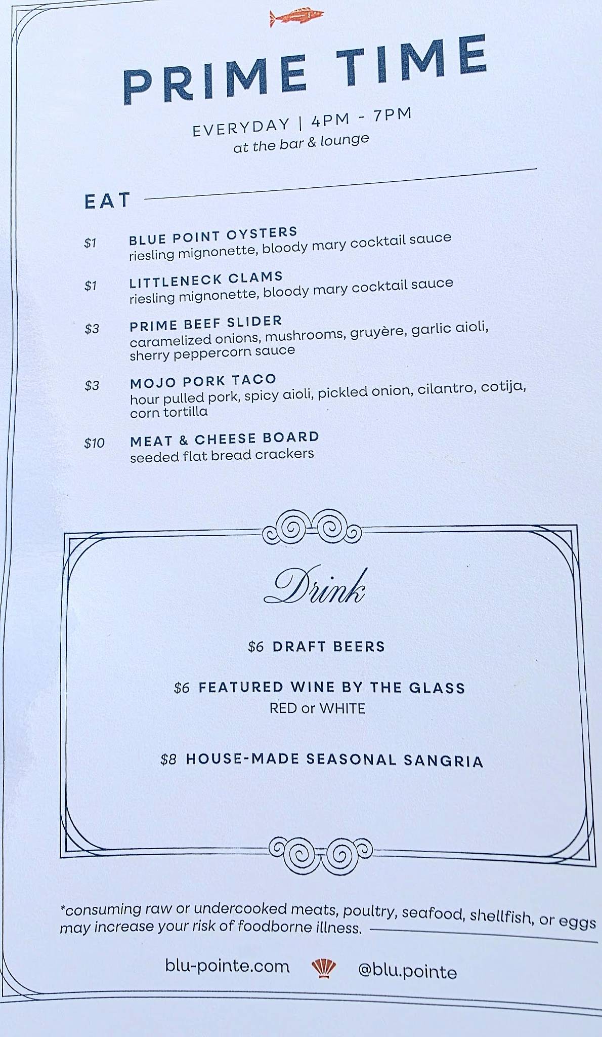 Menu at Blu Pointe pub & bar, Newburgh