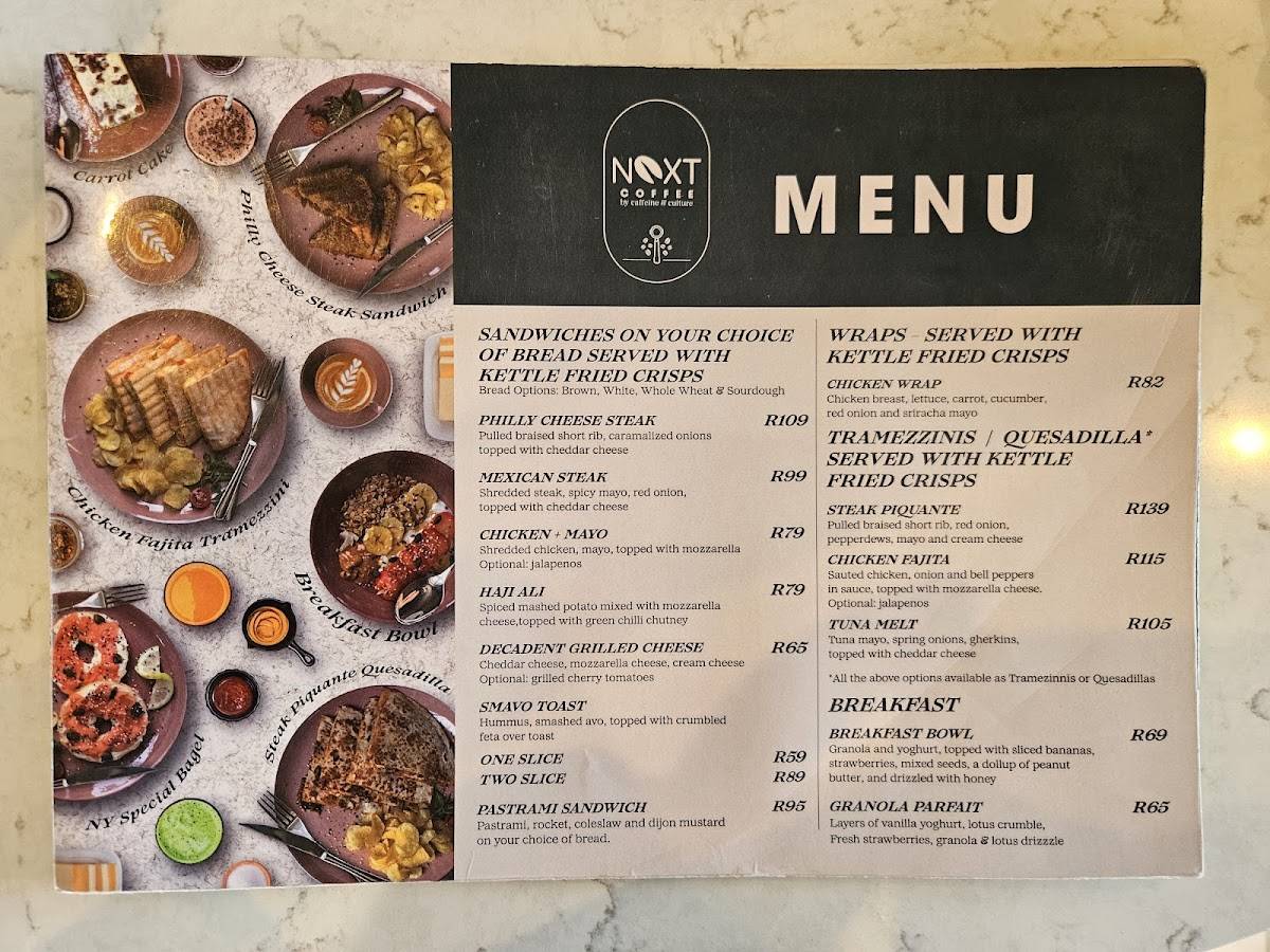 Menu at NextCoffee Cafe, Pietermaritzburg