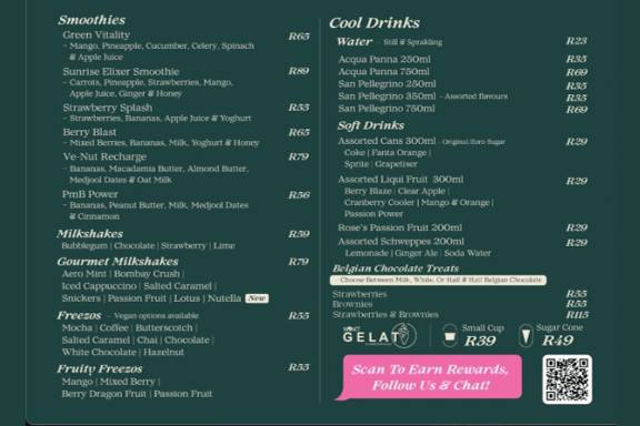 Menu at NextCoffee Cafe, Pietermaritzburg