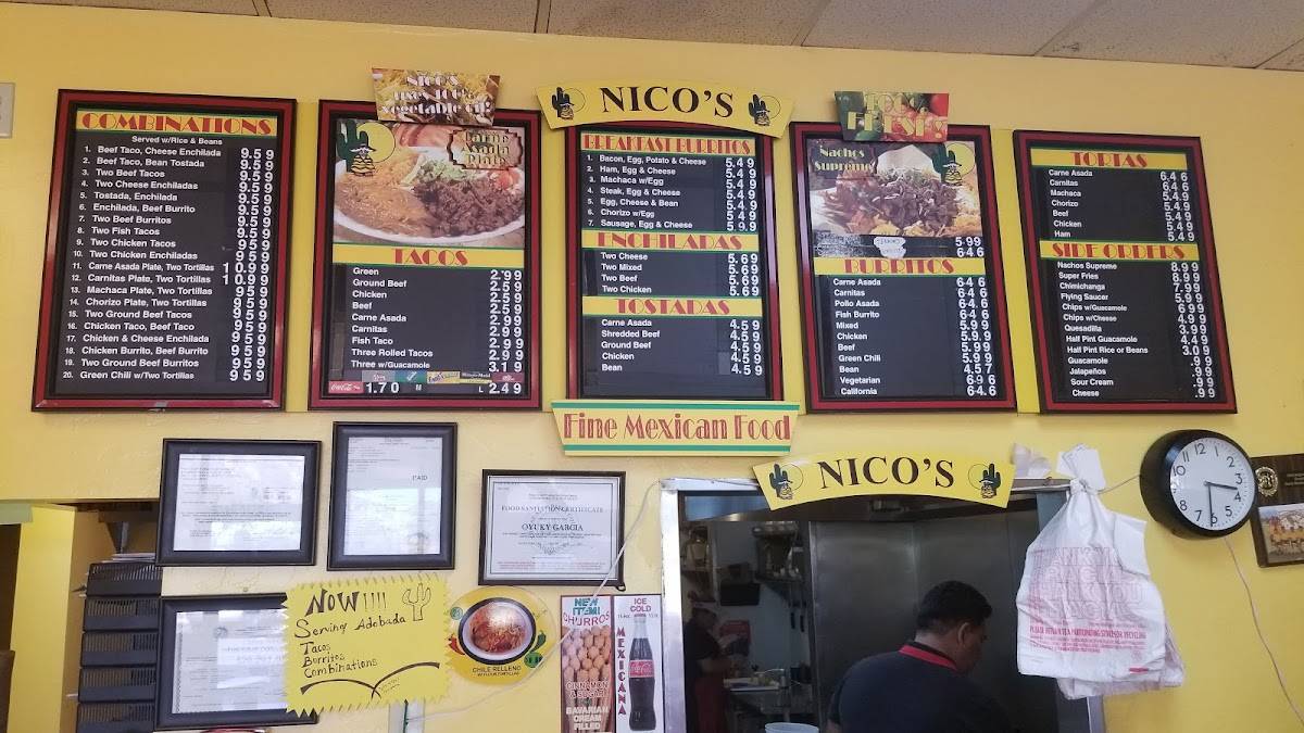 Menu at Nico's Mexican Food restaurant, Tucson, N La Cañada Dr
