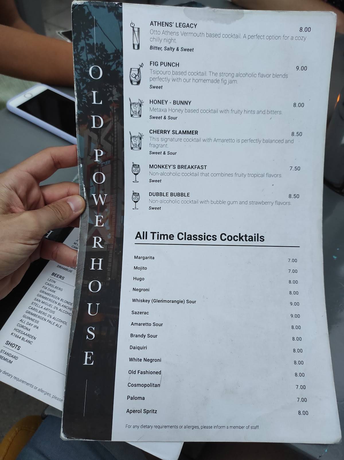 Menu at The Old Powerhouse Chill Bar, Nicosia