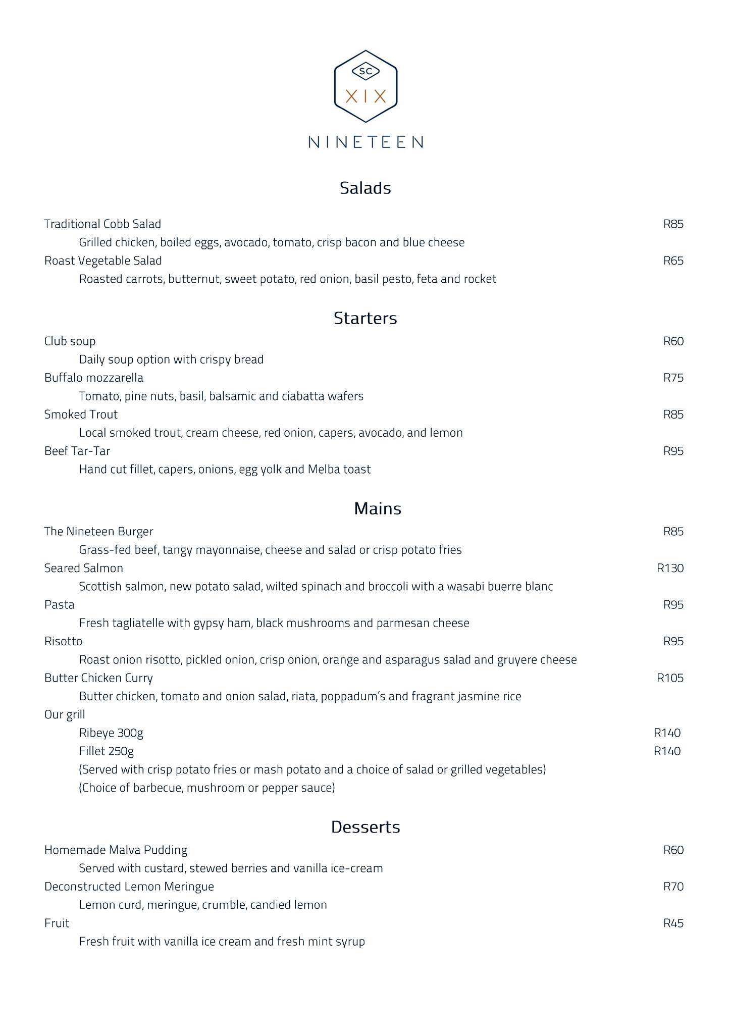 Menu at 19 by Michael restaurant, Midrand